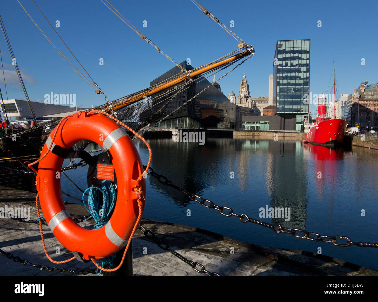 Views of tall ship in downtown Liverpool and the Albert Docks, England ...