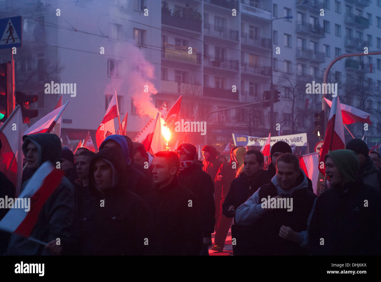 WARSAW, Poland, Monday, 11th November 2013. Crowd of Poles marches in ...