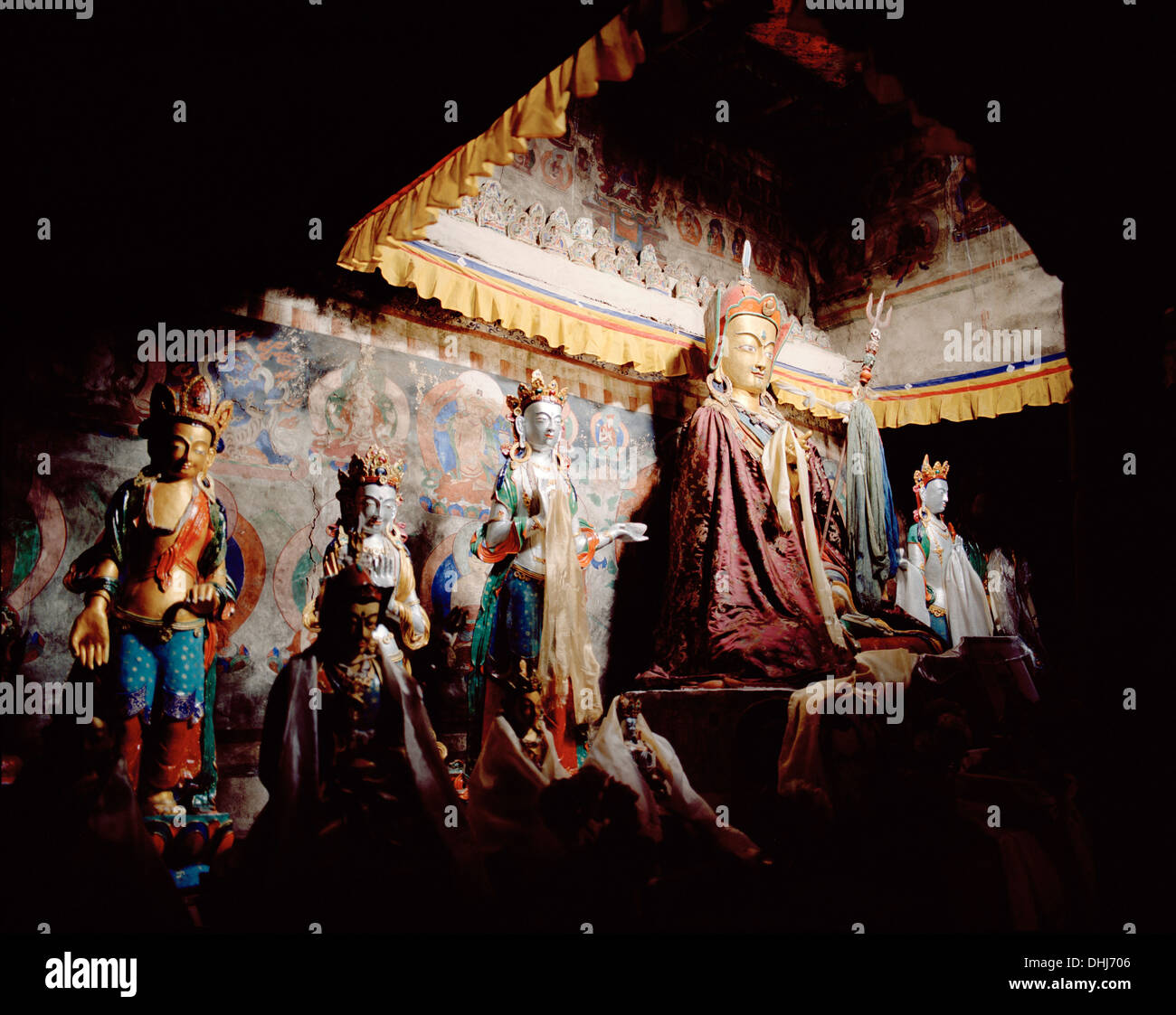 Buddha statues on the shrine at convent Temisgam, Chenrezig Gompa, Sham ...