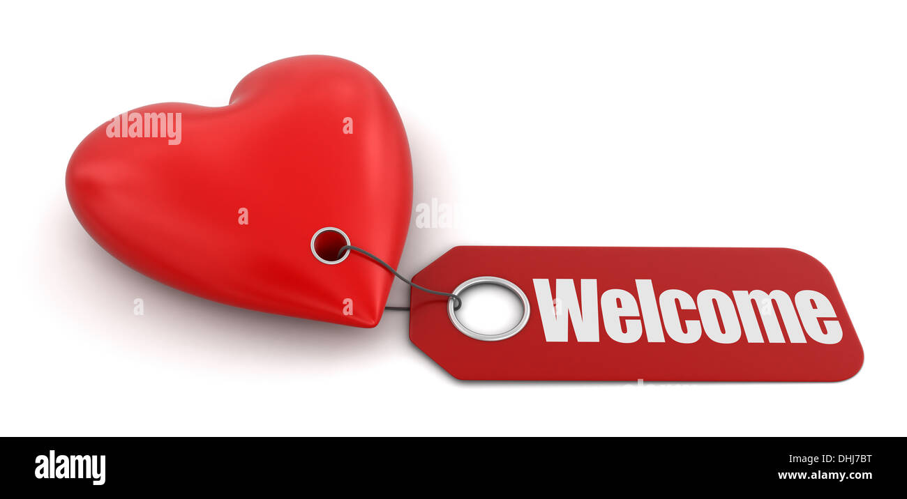 Heart with label welcome (clipping path included Stock Photo - Alamy