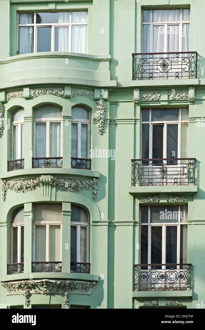 Building exterior wall of a green city center apartment block Stock ...