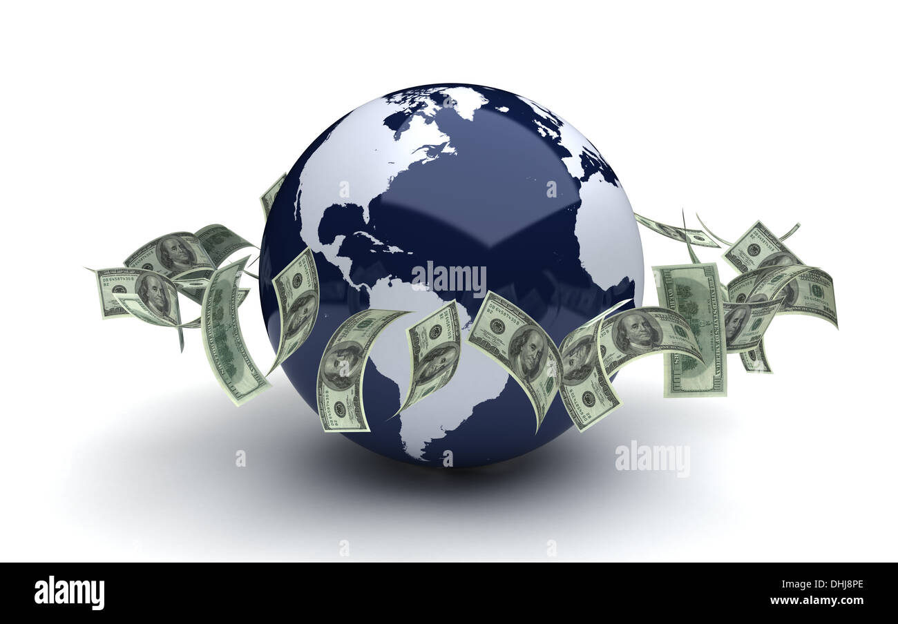 Flying dollar bill world map globe earth hi-res stock photography and ...