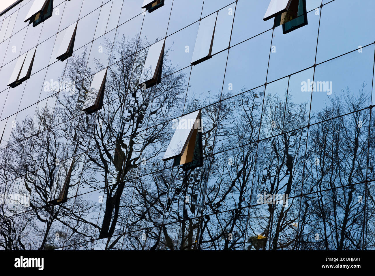trees reflection in office building windows Stock Photo - Alamy