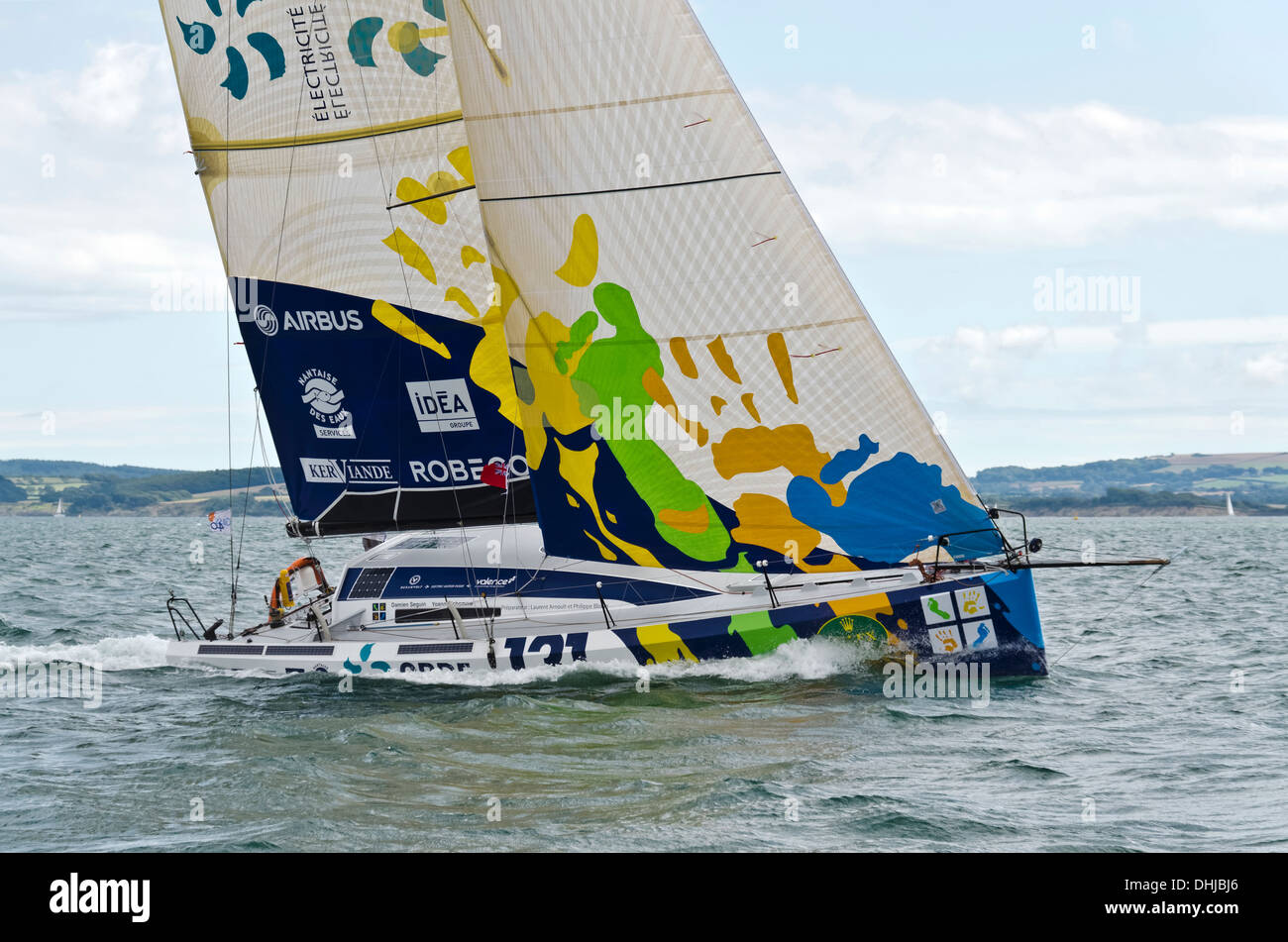 Fastnet yacht race 2013. Racing yacht sailing down the Solent after ...
