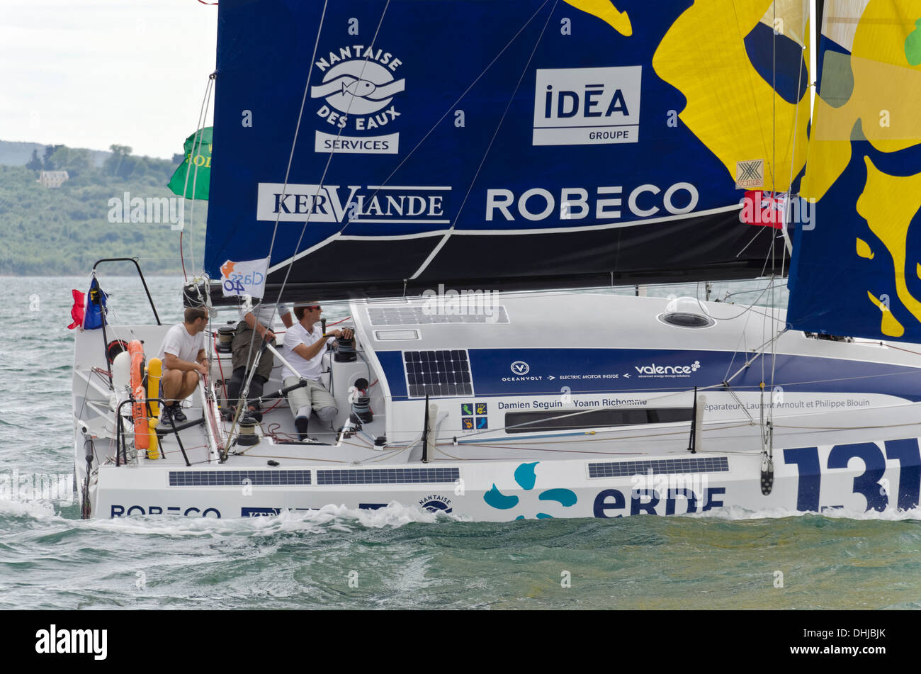 Fastnet yacht race 2013. Racing yacht sailing down the Solent after ...