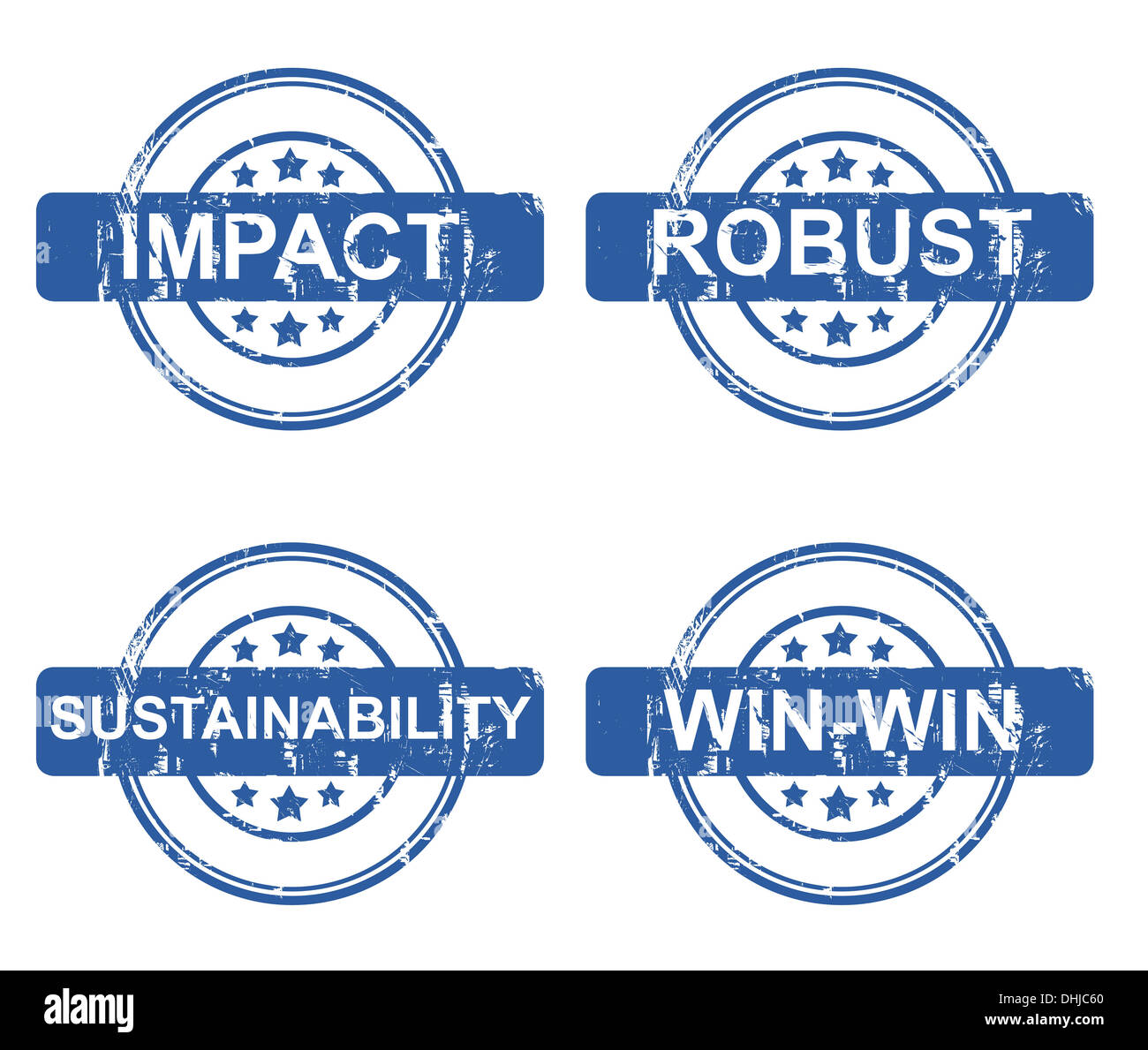 Set of four different business stamps with stars isolated on a white ...