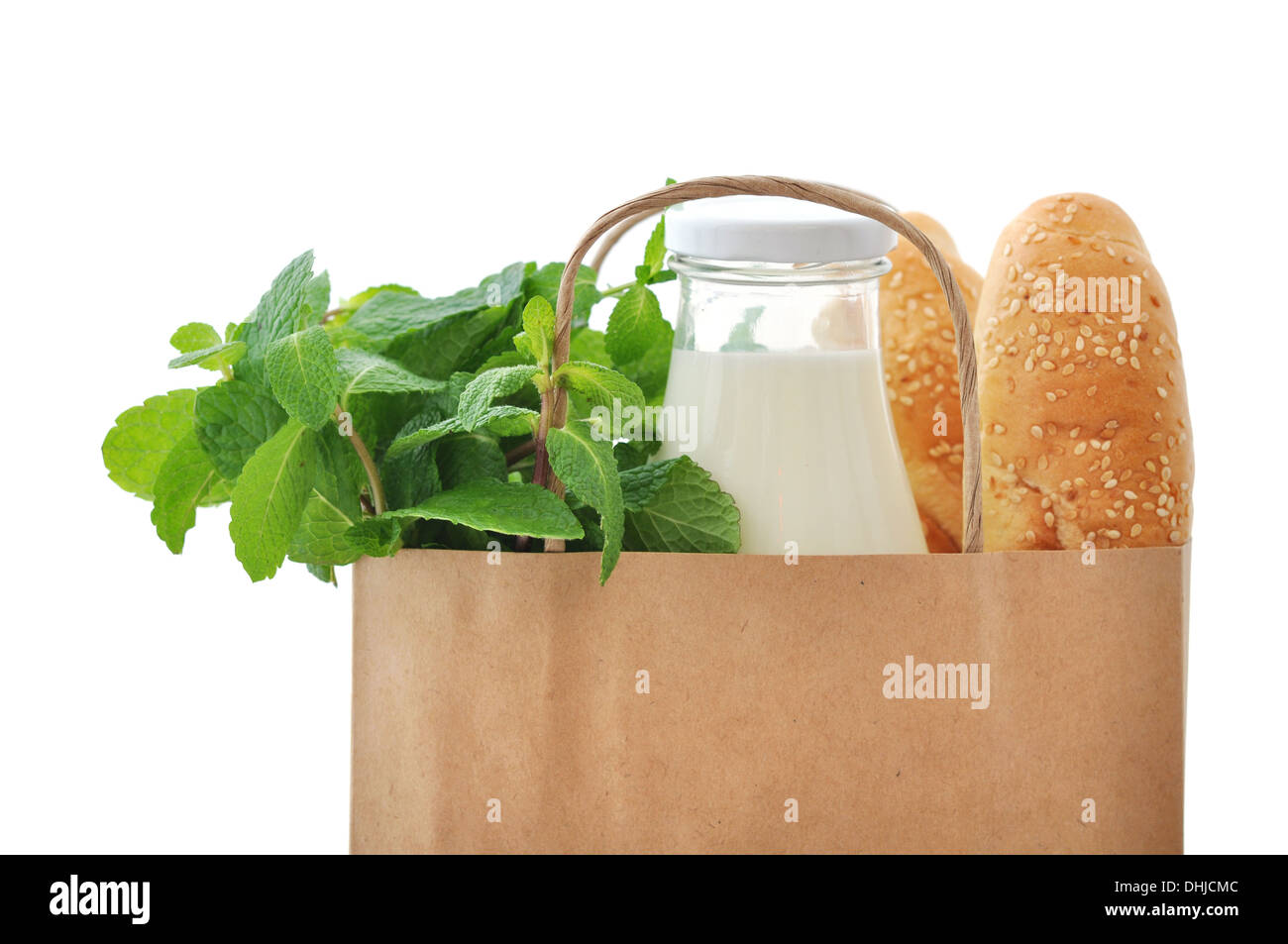 Brown paper bag with food isolated on a white background Stock Photo ...