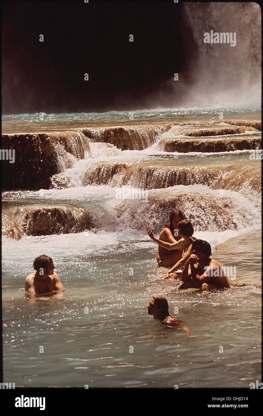 Bathers cool off at Havasu Falls, located in the Grand Canyon, Arizona ...