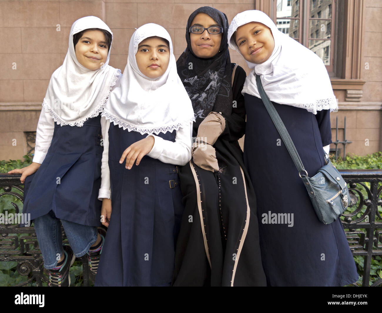 Schoolgirls pose for photo at Annual Muslim Day Parade, New York City ...