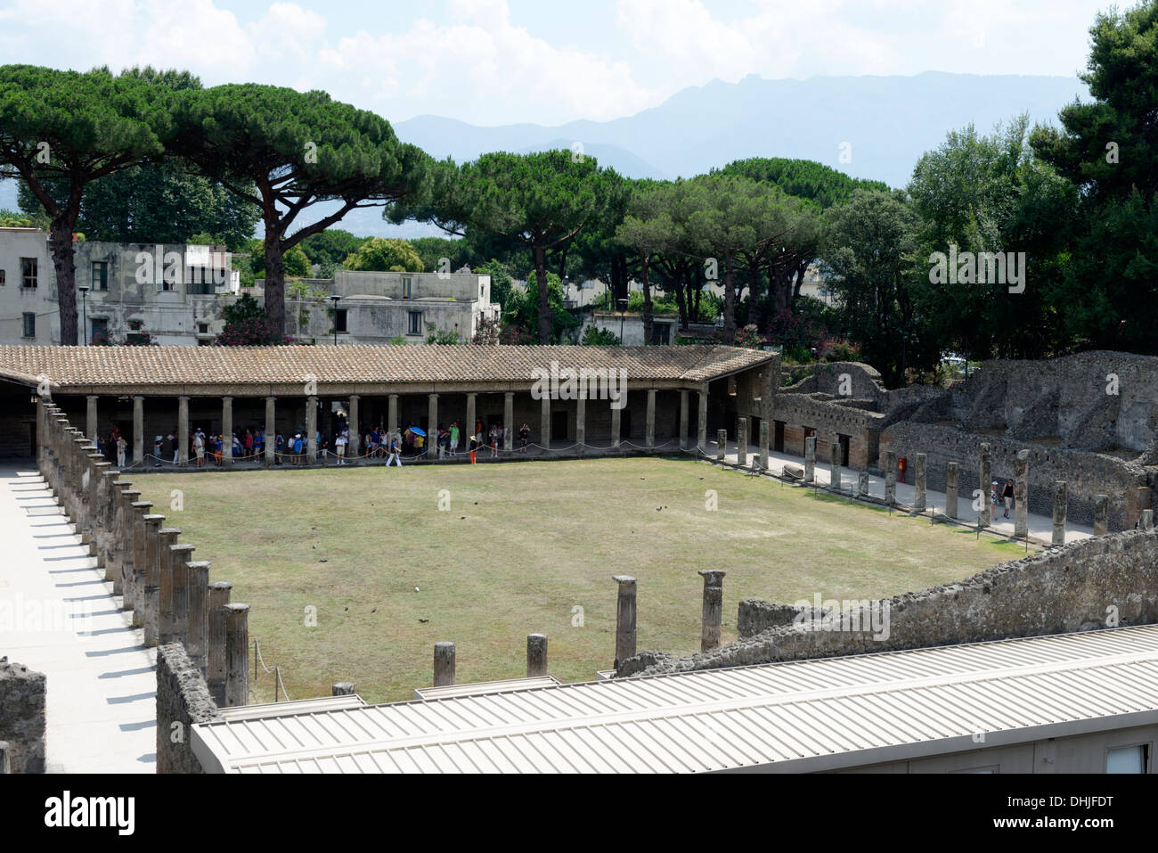 The Arcaded Court of the Gladiators at Pompeii Italy. During the time ...
