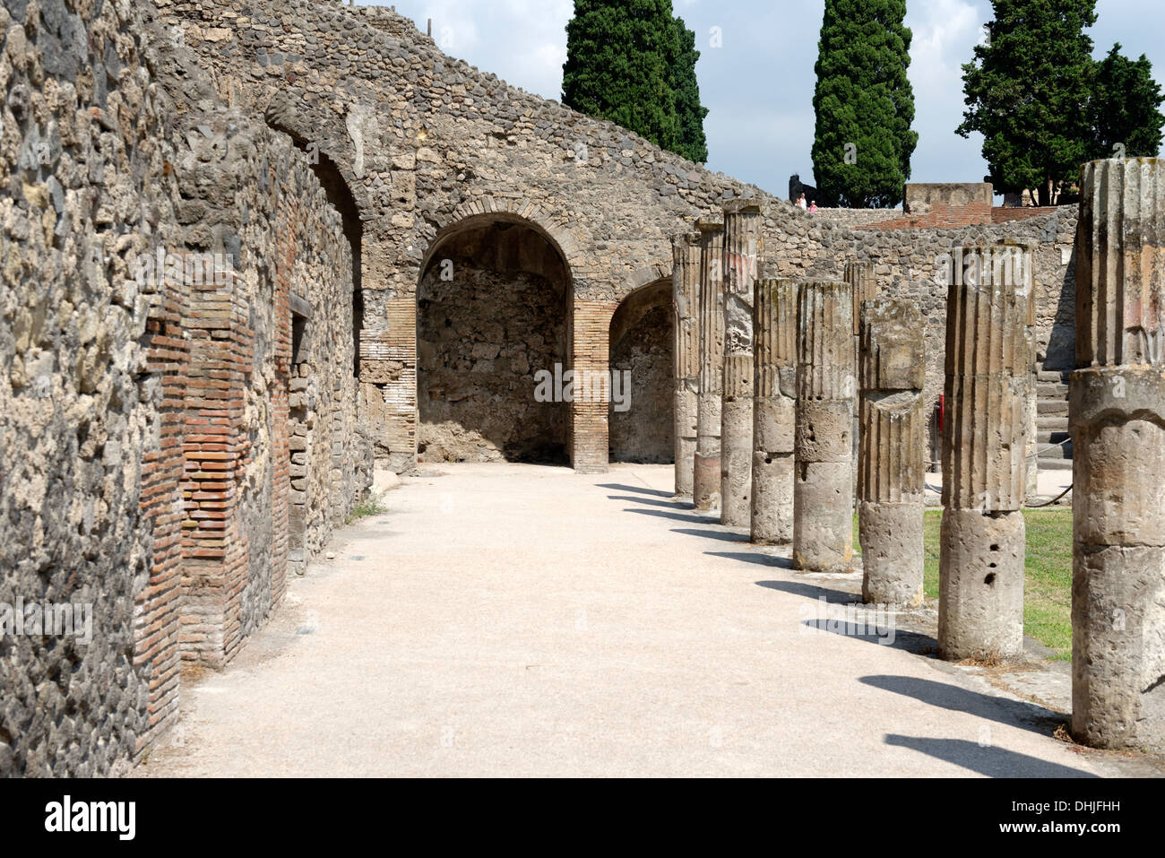 The Arcaded Court of the Gladiators at Pompeii Italy. During the time ...