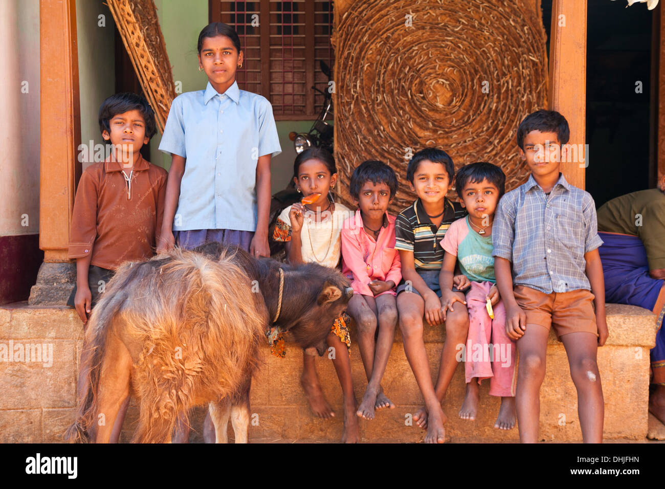 Crowd of young boys and girls India village Stock Photo - Alamy