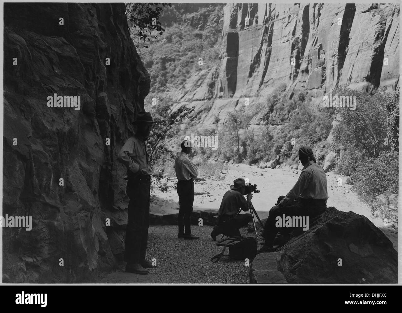 Mr. Arthur Newton Pack of Nature Magazine taking movies along Narrows ...