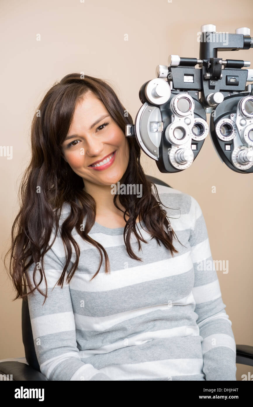 Happy Woman Having Eye Exam Stock Photo - Alamy