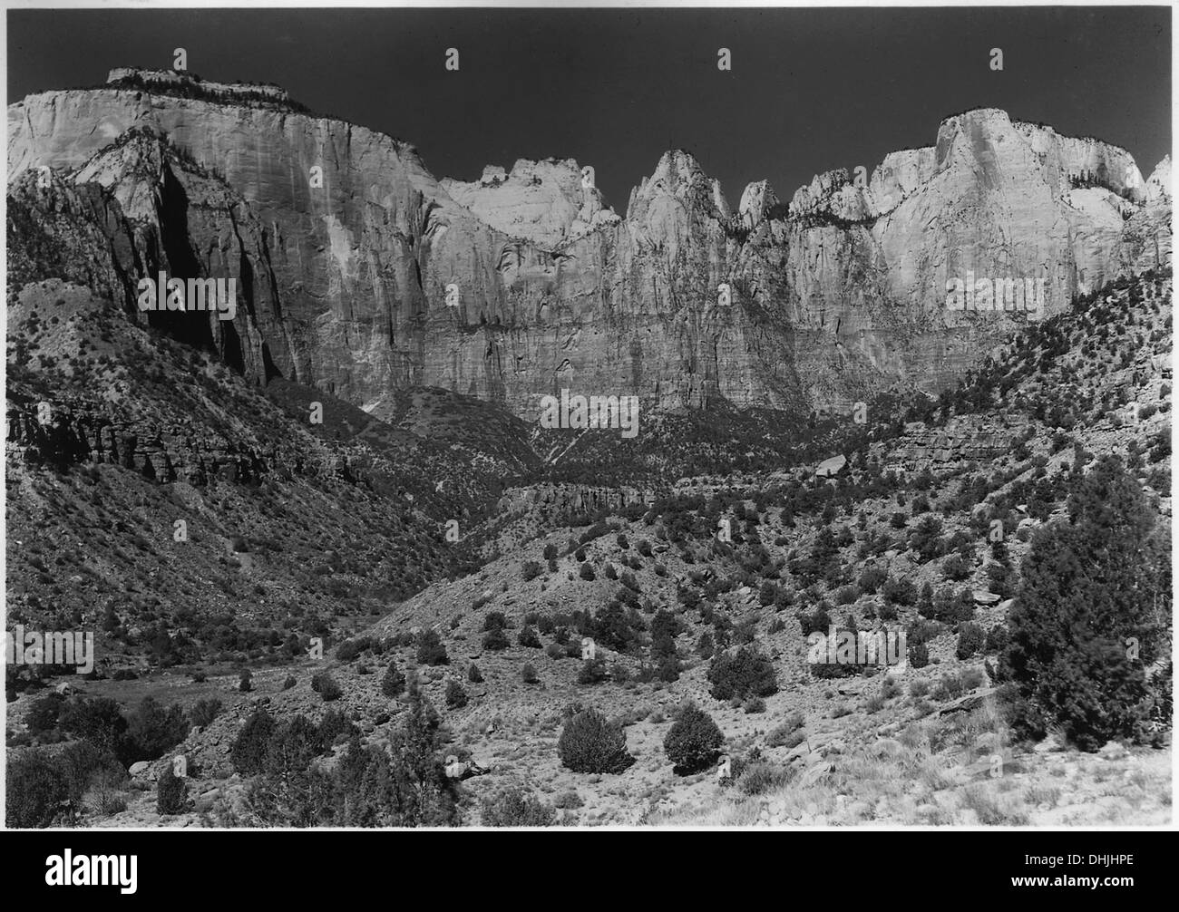 The photograph captures a view of the West Temple, Towers of the Virgin ...