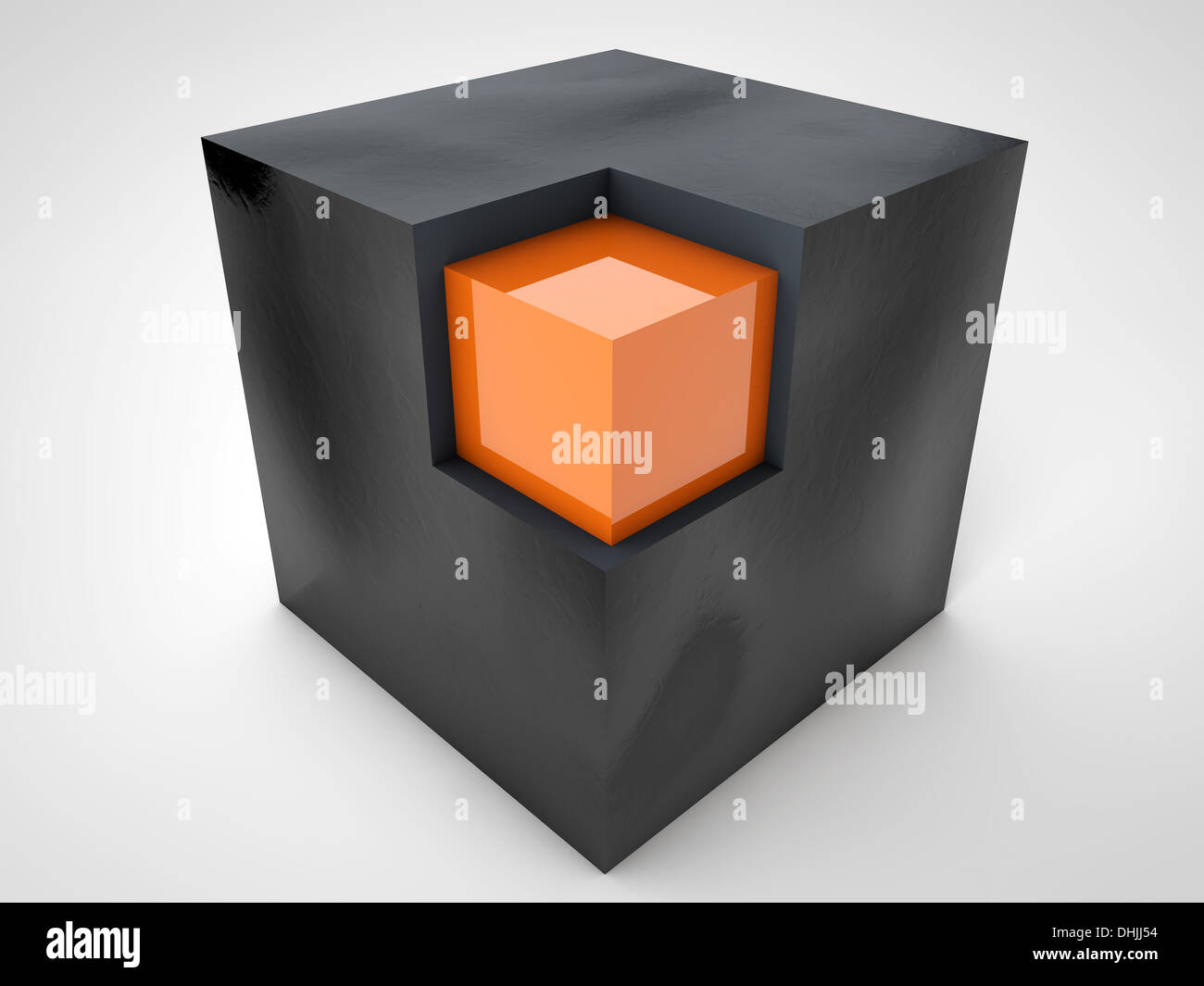 Orange Cube integrated in black cube over white background Stock Photo ...