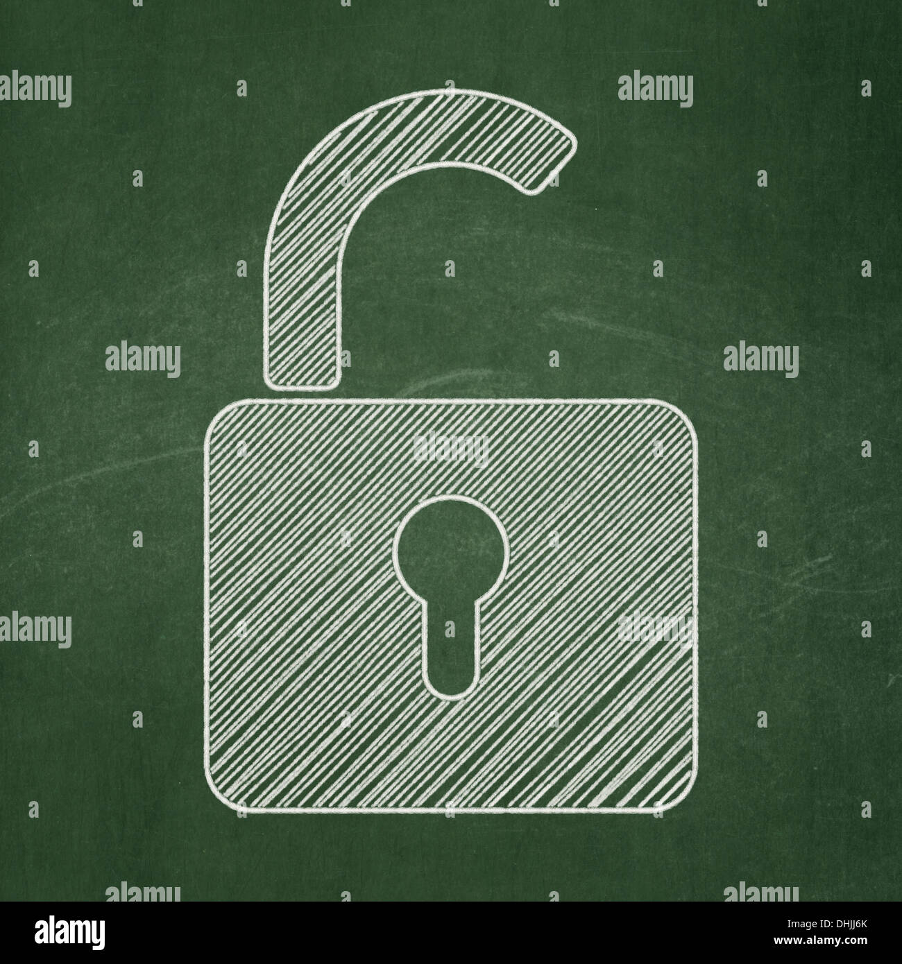 Protection concept: Opened Padlock on chalkboard background Stock Photo - Alamy