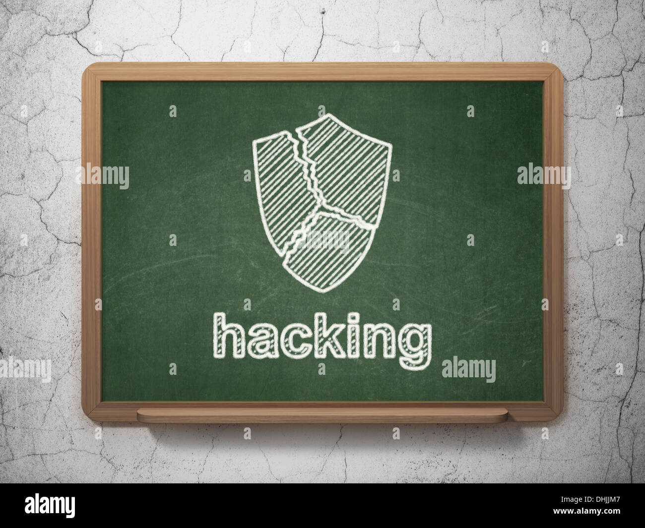 Security concept: Broken Shield and Hacking on chalkboard Stock Photo ...