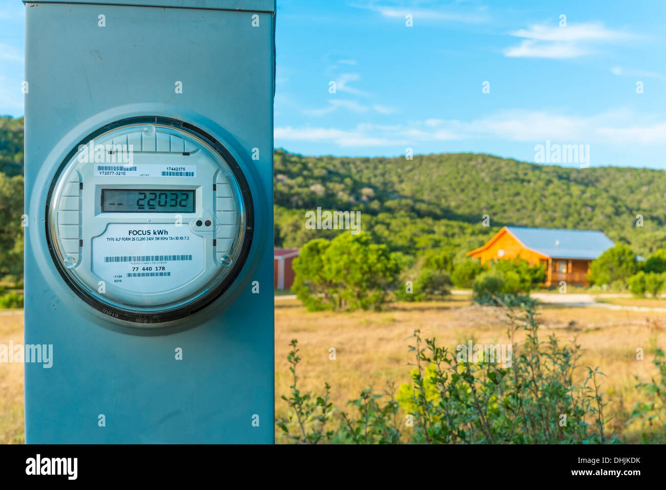 USA, Texas, close up of outdoor electricity meter on a rural country ...