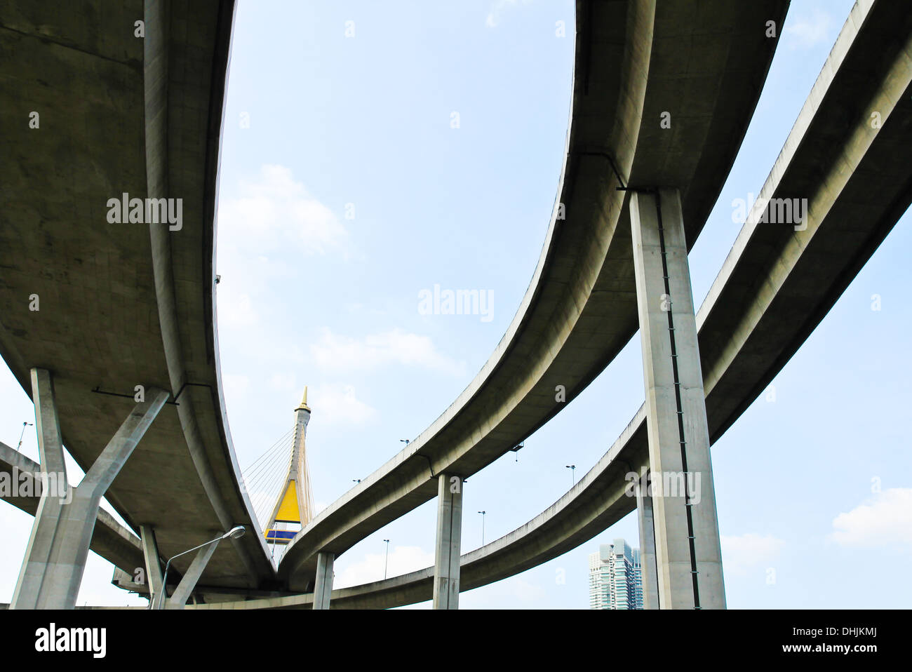 Elevated expressway. The curve of suspension bridge, Thailand Stock ...