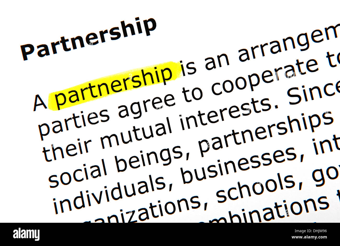 Partnership definition dictionary highlighter hi-res stock photography ...