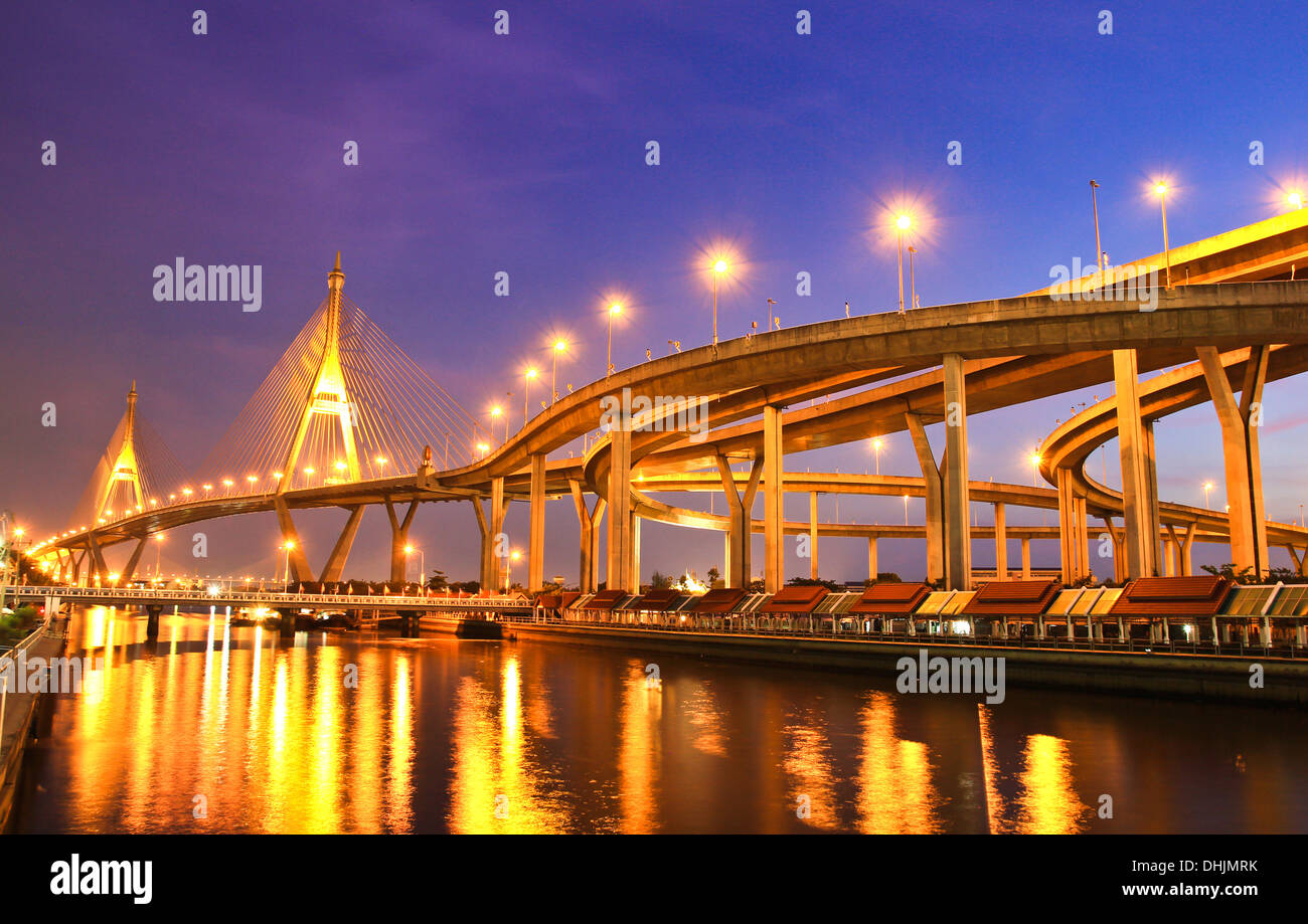 Bhumibol Bridge under twilight, Bangkok, Thailand Stock Photo - Alamy