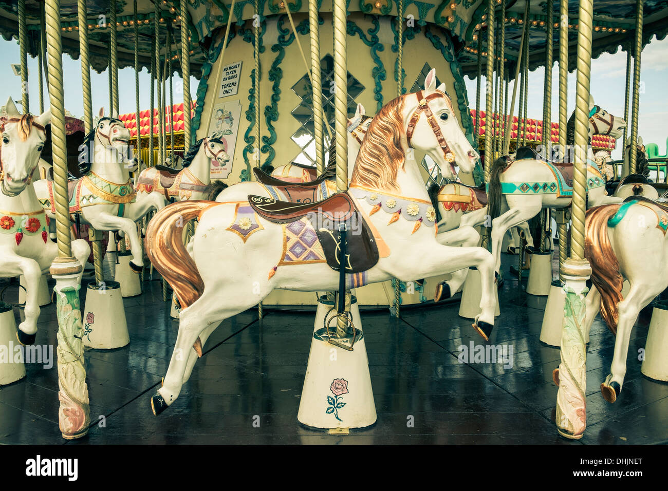 United Kingdom, England, Great Yarmouth, Carousel on Britannia Pier Fun ...