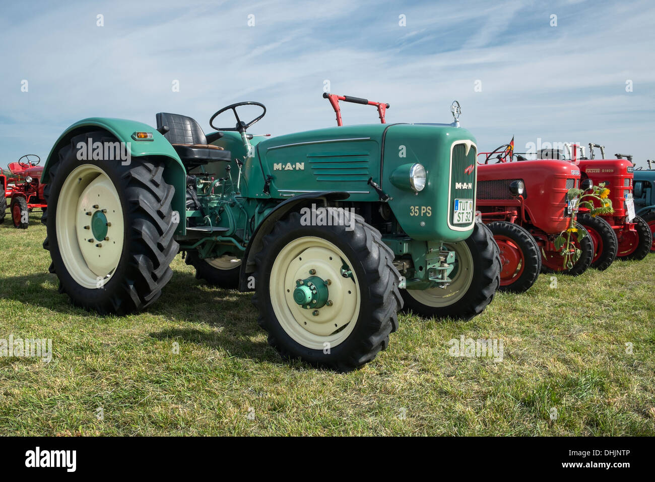 Germany, Baden-Wuerttemberg, Hilzingen, classic car tractors in a row ...
