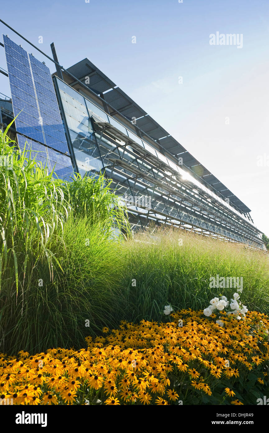 Facade of the solar factory, Freiburg im Breisgau, Black Forest, Baden ...