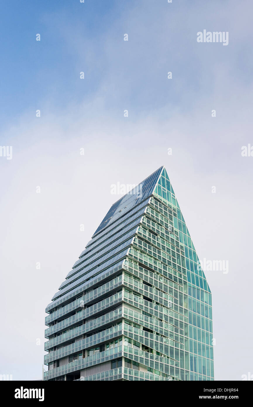 St. Jakob Tower under clouded sky, Architects Herzog & de Meuron, Basel ...