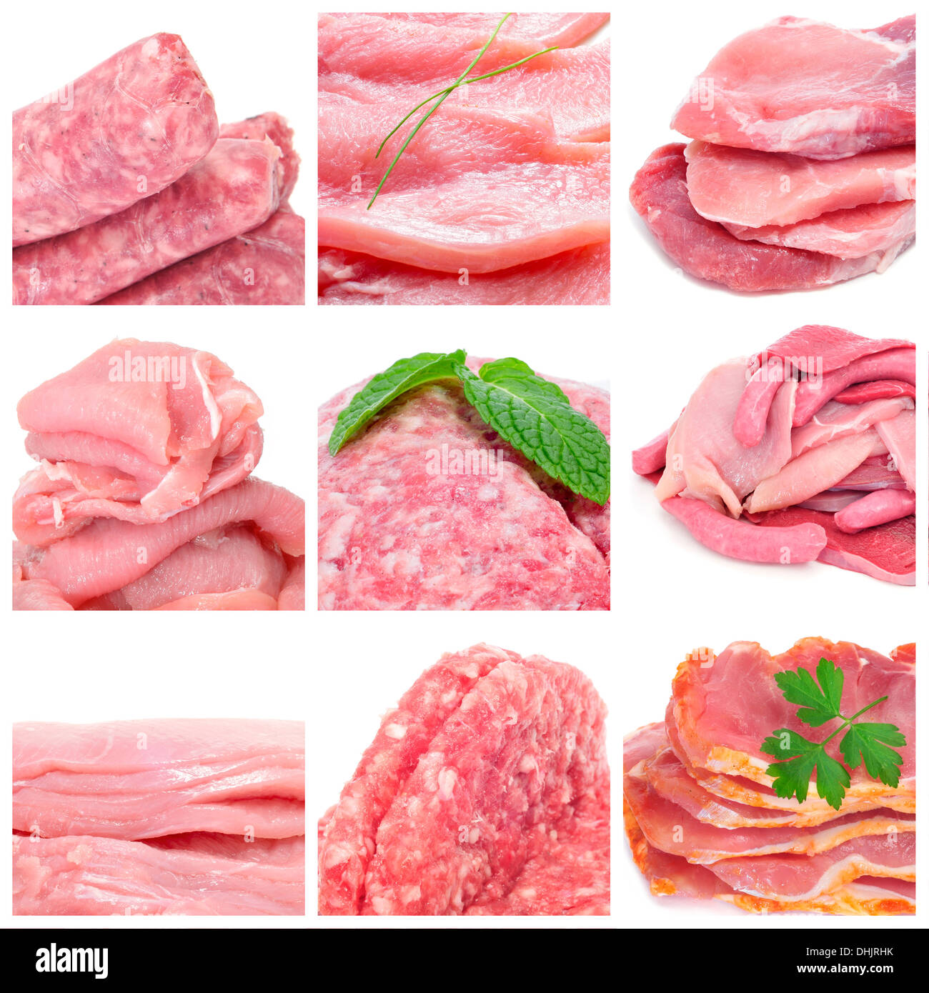a collage of nine pictures of different raw meat and ground meat ...