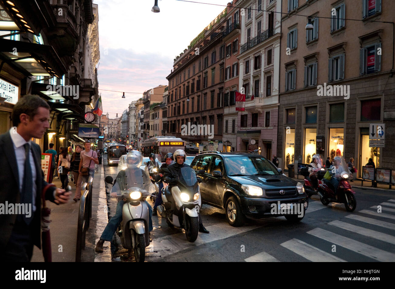 Early evening rush hour traffic in Via del Tritone in Rione Trevi, Rome ...