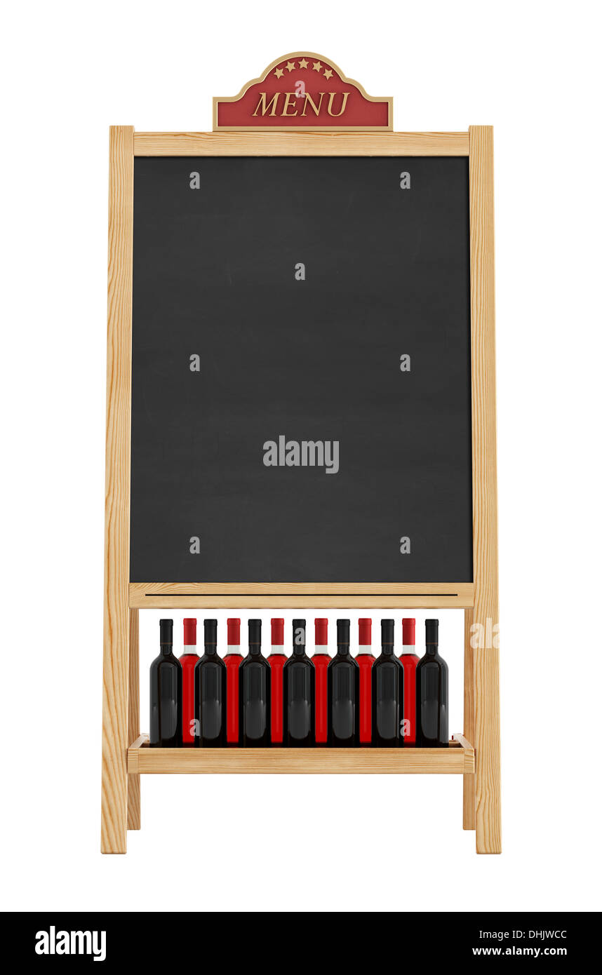 Restaurant menu board with wine bottles isolated on white - rendering ...