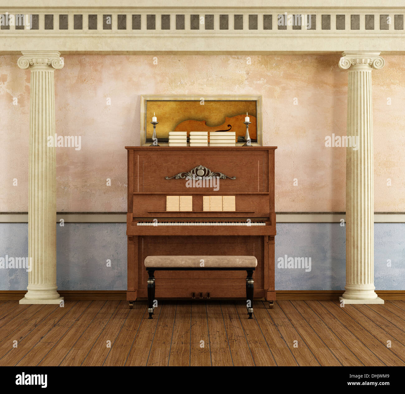 Classic music room with vertical piano - rendering - the art picture on ...