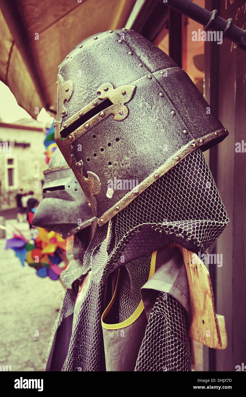 Detail of suits of toy armor for sale in Carcassonne, France Stock ...