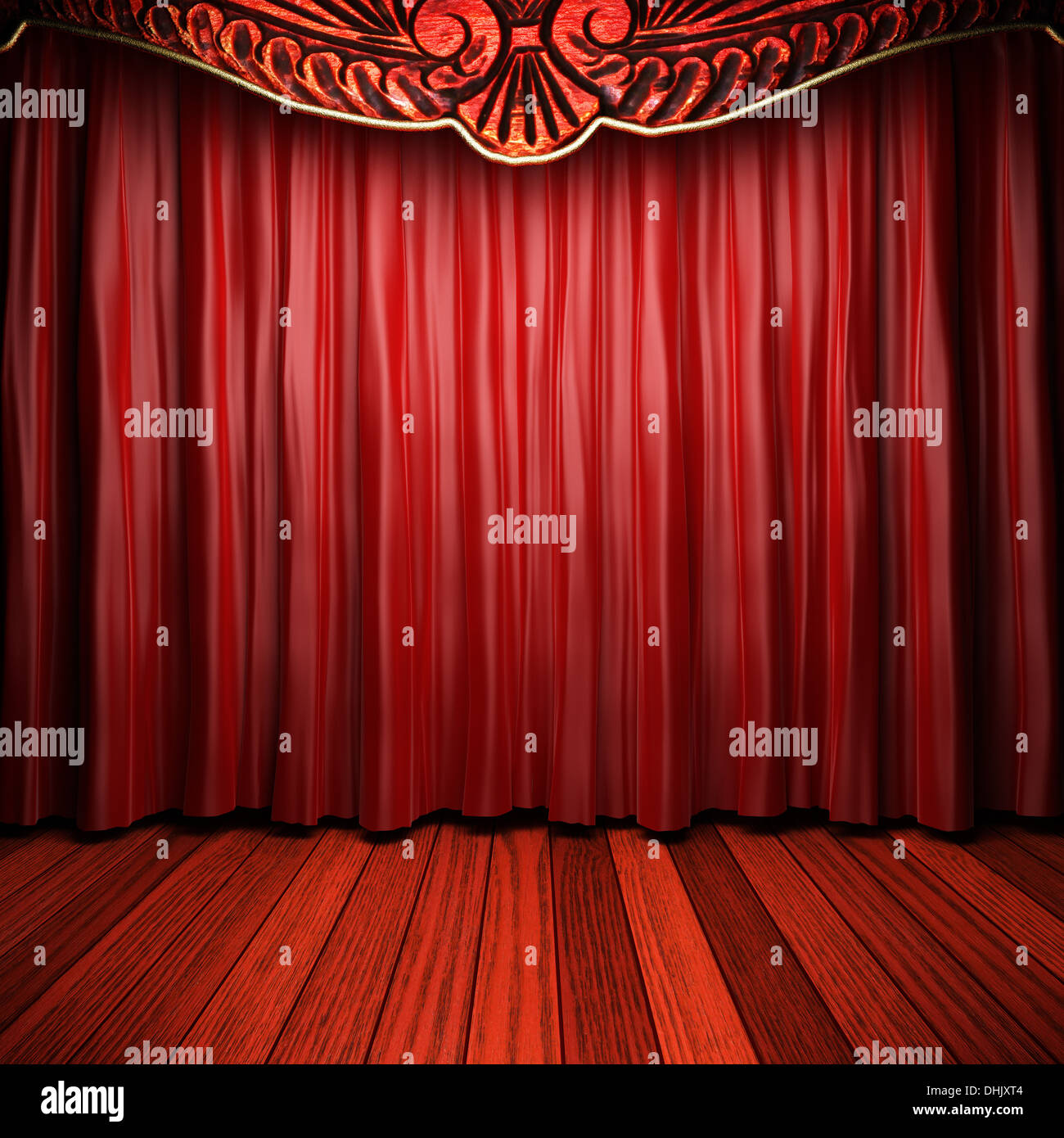 red fabric curtain on stage Stock Photo - Alamy