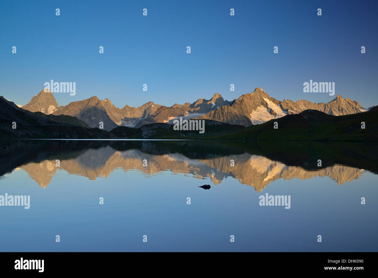 Mont Blanc range with Grandes Jorasses and Mont Dolent reflecting in ...