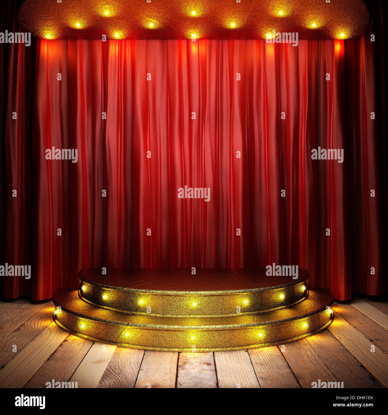 red fabric curtain on golden stage Stock Photo - Alamy