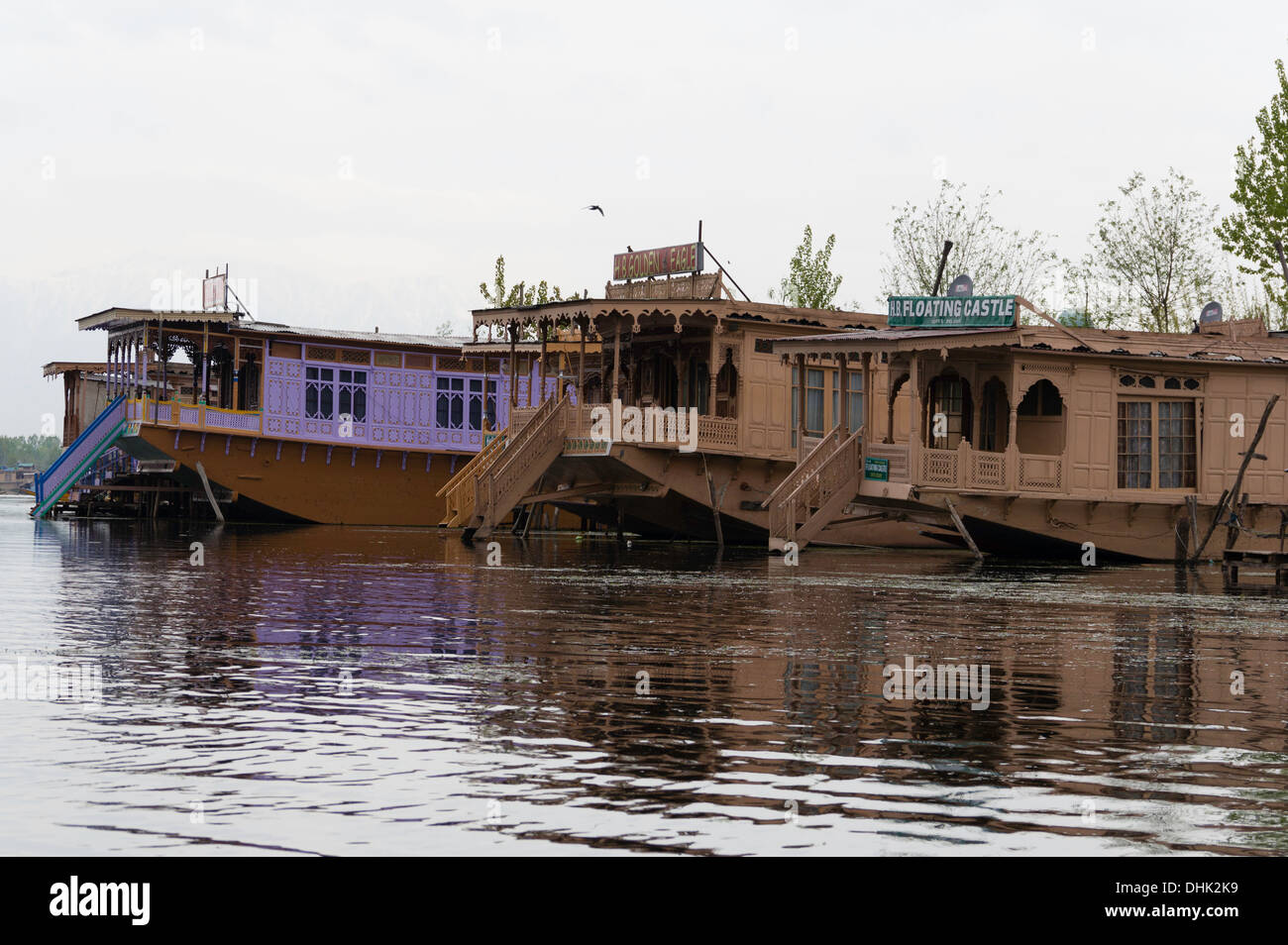 Houseboats in a row in the Dal Lake in Srinagar, in Kashmir, India ...