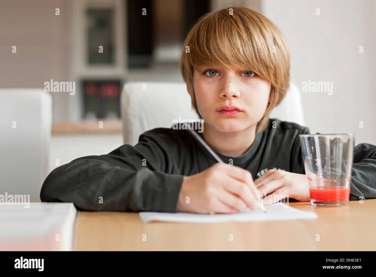 Germany, Rhineland-Palatinate, Neuwied, boy doing his school work Stock ...