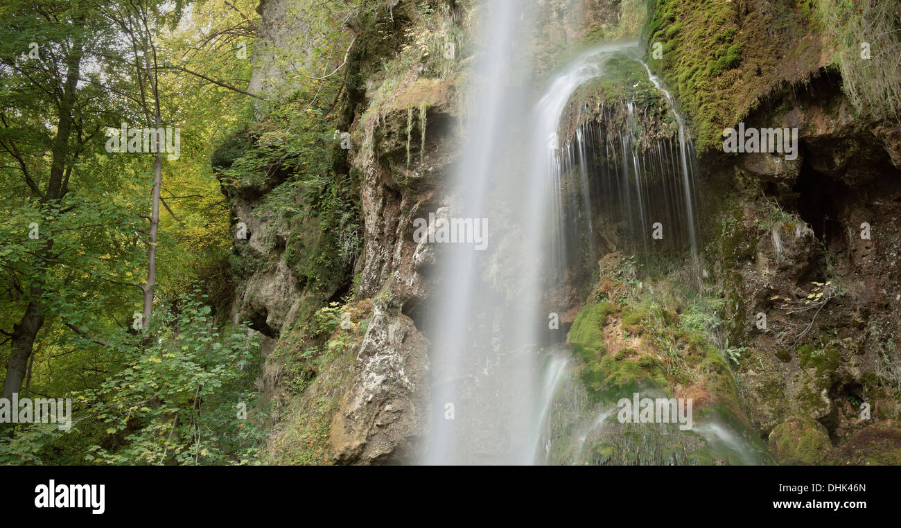 Panorama of waterfall, Bad Urach, Swabian Alb, Baden-Wuerttemberg ...