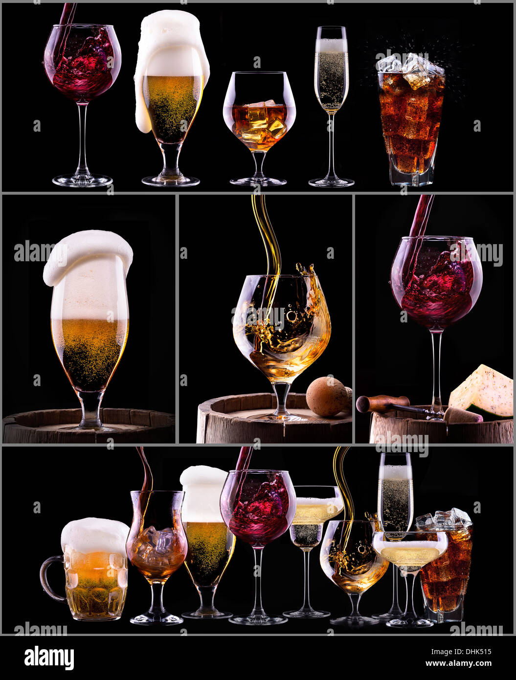 different images of alcohol - beer, martini, cola, champagne, wine, juice, scotch, whiskey Stock ...