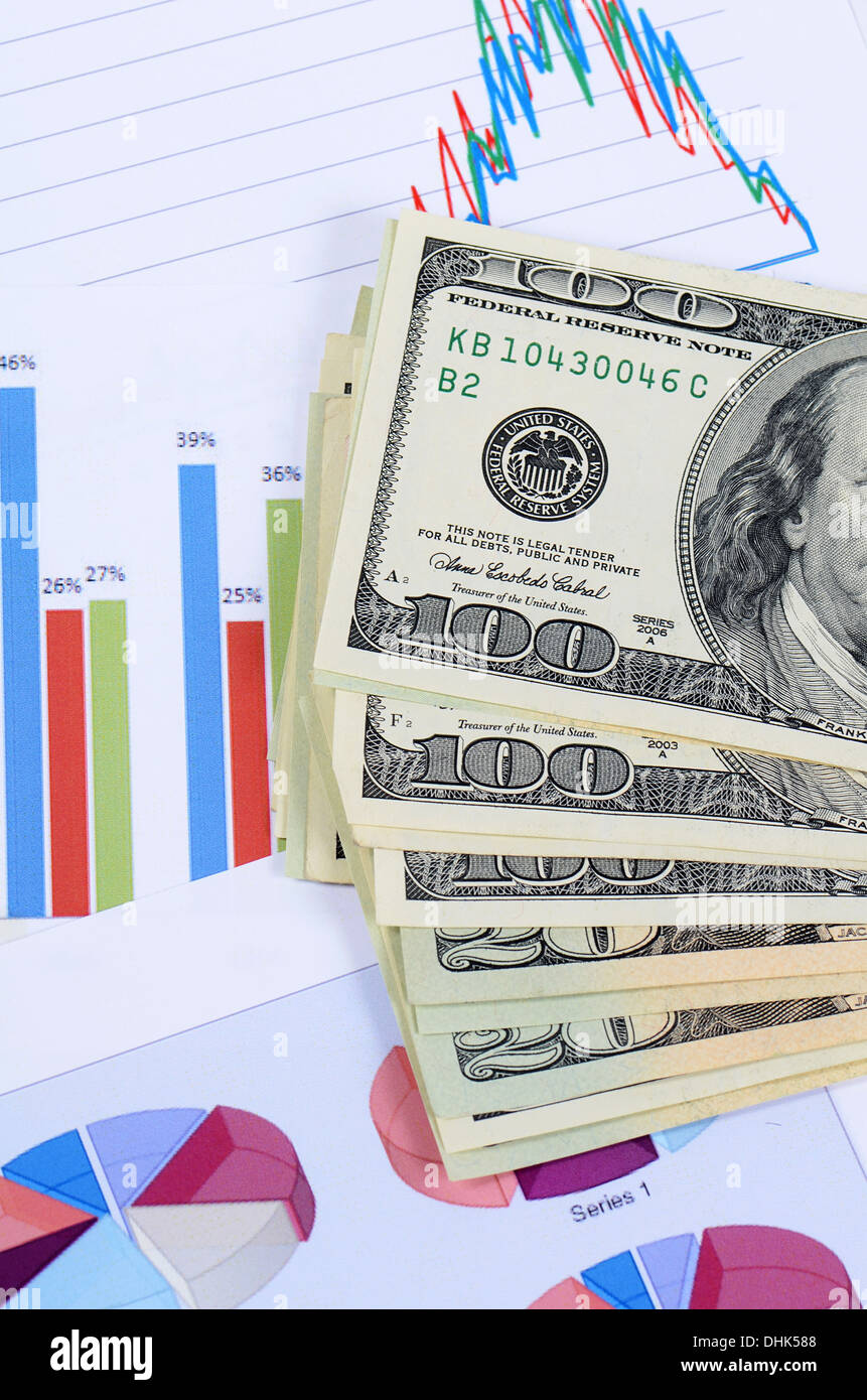 Banknotes of dollar with chart Stock Photo - Alamy