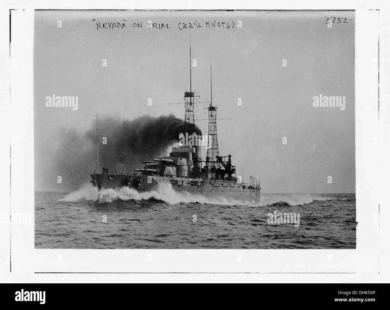 This photograph depicts the ship Nevada on a trial run, showcasing its ...