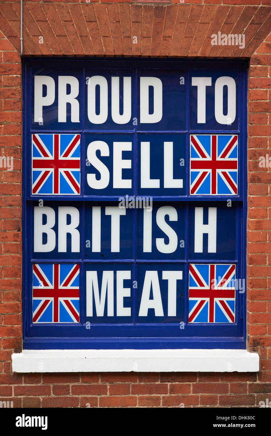 Proud to sell British meat sign Stock Photo - Alamy