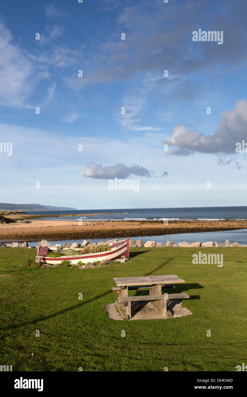 Village of Brora, Scotland. Picturesque view of an old boat on the ...