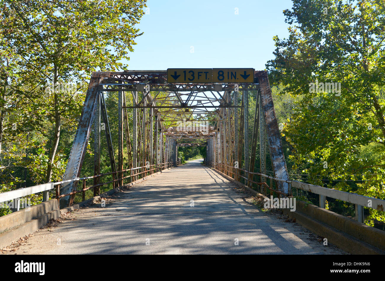 Old truss girder box bridge crosses a river on old Route 66 in rural ...