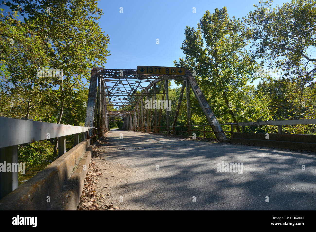Old truss girder box bridge crosses a river on old Route 66 in rural ...