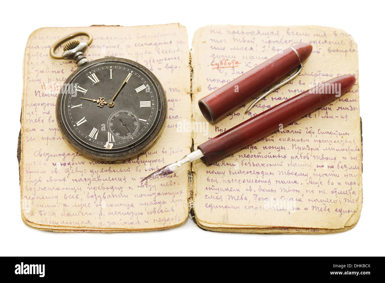 The old note book on a white background Stock Photo - Alamy