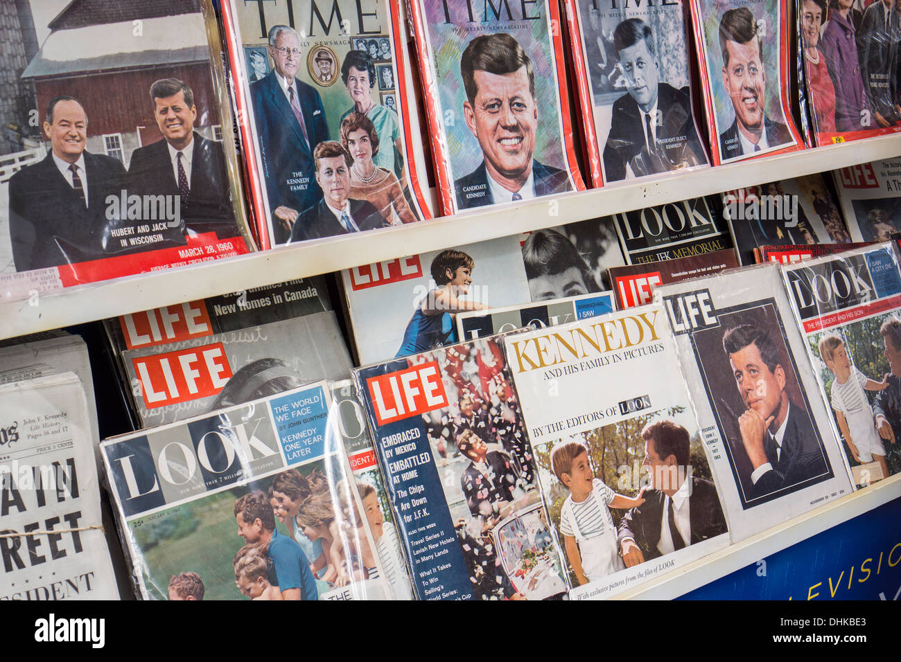 A 1960's era newsstand, complete with 1963 newspapers and magazines ...